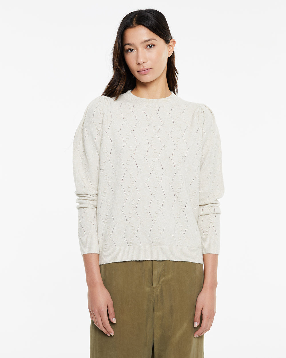 Raw openwork sweater with long sleeves and round neck – System Action